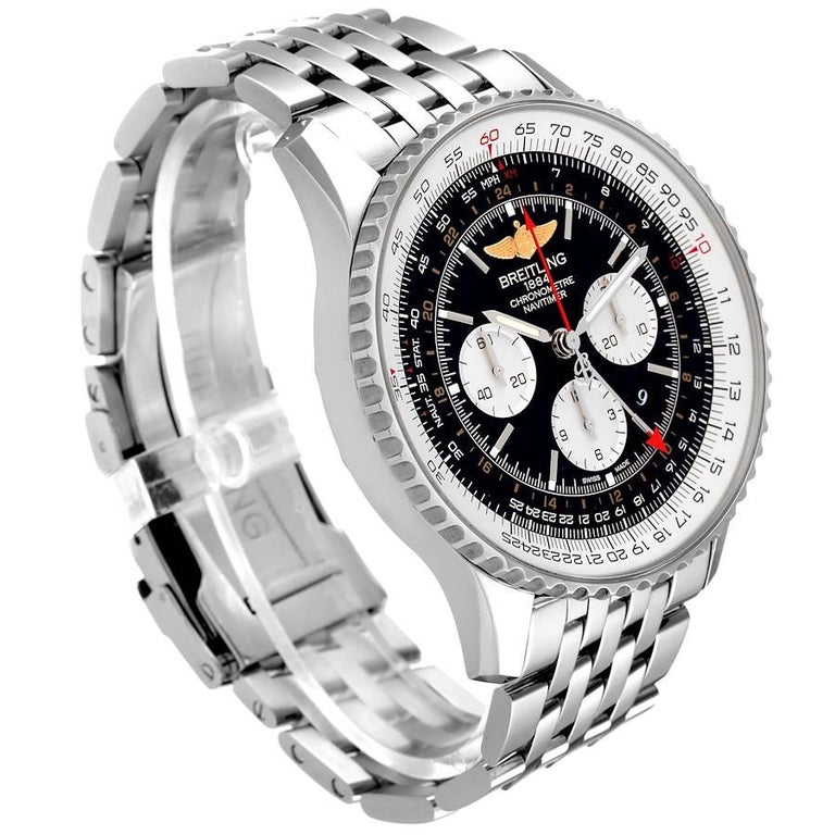 Breitling Navitimer GMT 48 Black Dial Steel Mens Watch AB0441 Box Card ...