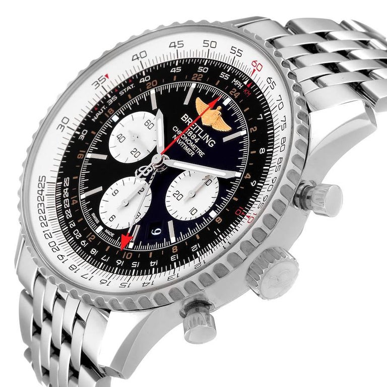 Breitling Navitimer GMT 48 Black Dial Steel Mens Watch AB0441 Box Card ...