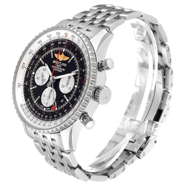 Breitling Navitimer GMT 48 Black Dial Steel Mens Watch AB0441 Box ...