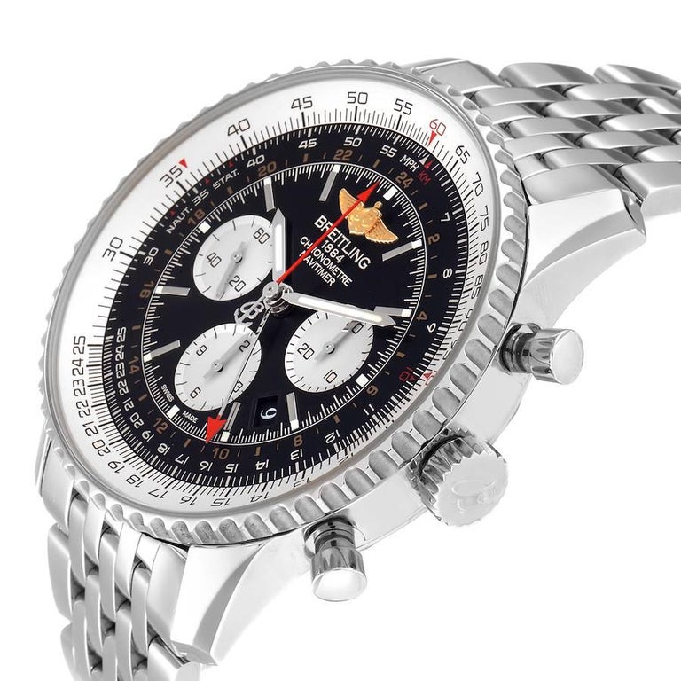 Breitling Navitimer GMT 48 Black Dial Steel Mens Watch AB0441 Box ...
