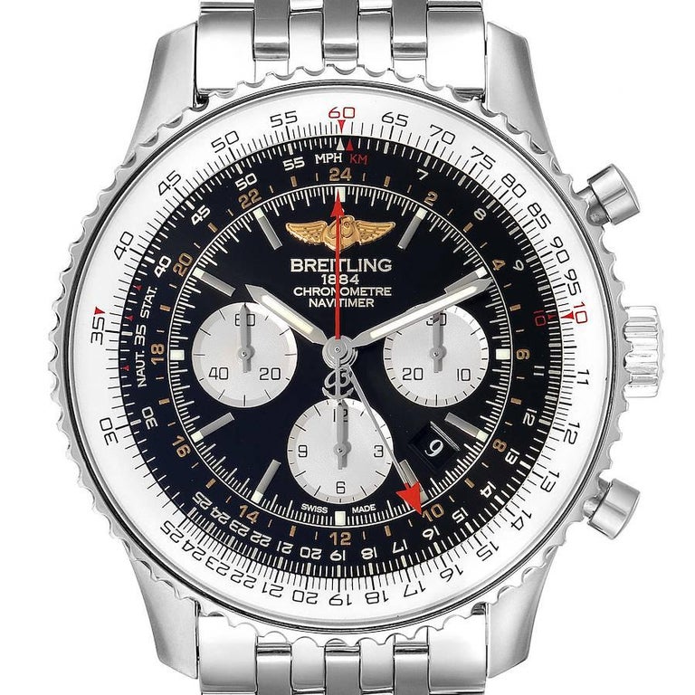 Breitling Navitimer GMT 48 Black Dial Steel Mens Watch AB0441 Box ...