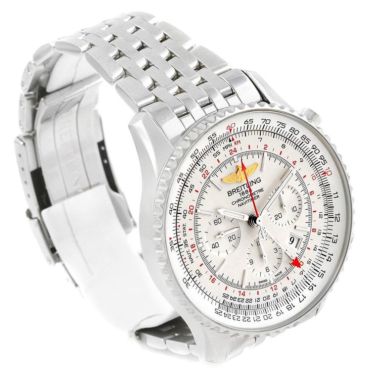 Breitling Navitimer GMT 48 Silver Dial Men's Watch AB0441 Box Papers ...