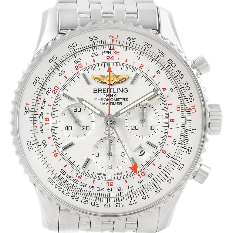 Breitling Navitimer GMT 48 Silver Dial Men's Watch AB0441 Box Papers ...