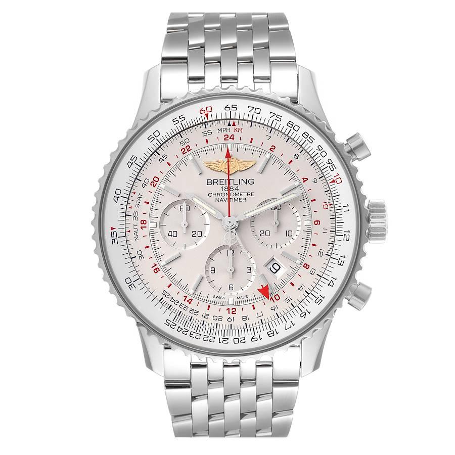 Breitling Navitimer GMT 48 Silver Dial Steel Mens Watch AB0441 Box ...