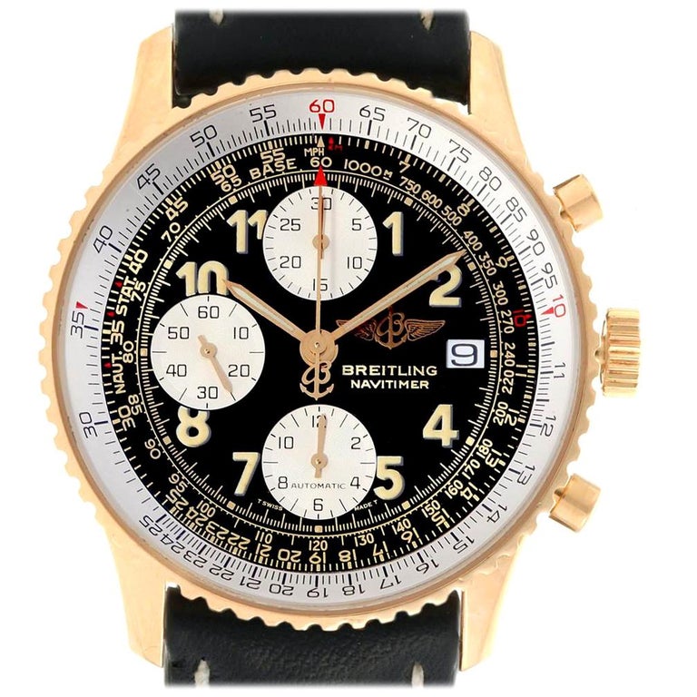 Breitling Navitimer II Black Dial 18 Karat Yellow Gold Men's Watch ...