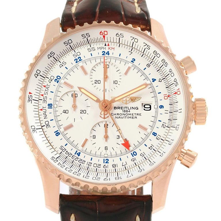 Breitling Navitimer World 18 Karat Rose Gold Silver Dial LE Watch ...