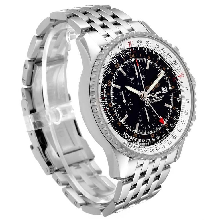 Breitling Navitimer World Black Dial Steel Mens Watch A24322 For Sale ...