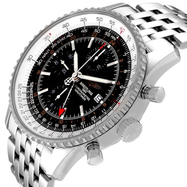 Breitling Navitimer World Black Dial Steel Mens Watch A24322 For Sale ...