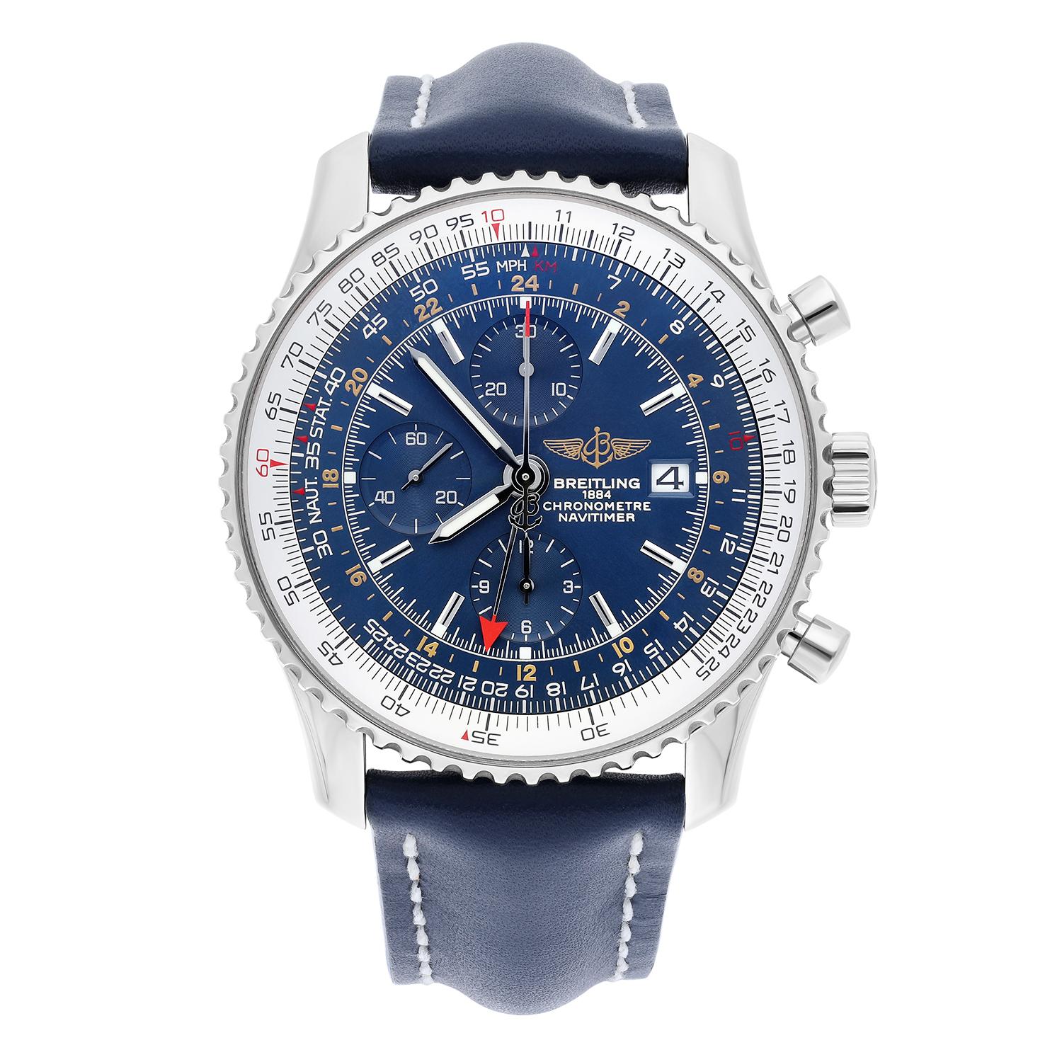 Breitling Navitimer World Blue Dial Stainless Steel Watch A24322 New ...