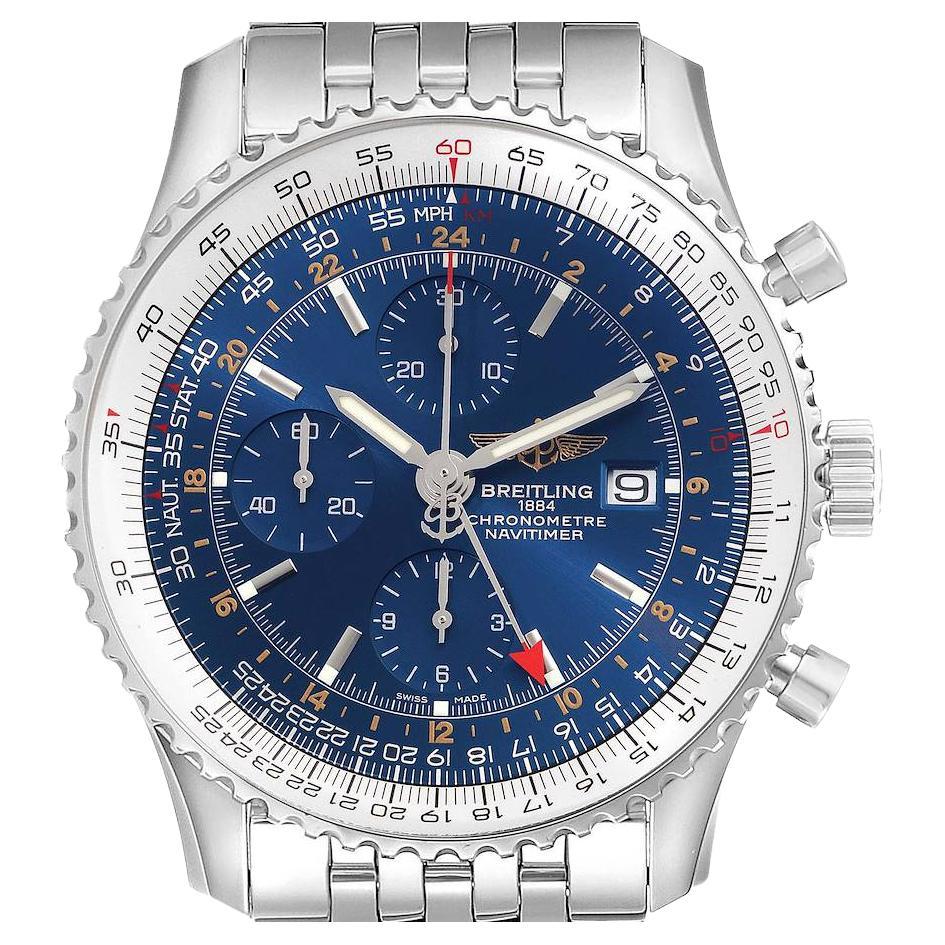 Breitling Navitimer Chronograph GMT Steel Blue Dial Automatic Watch ...