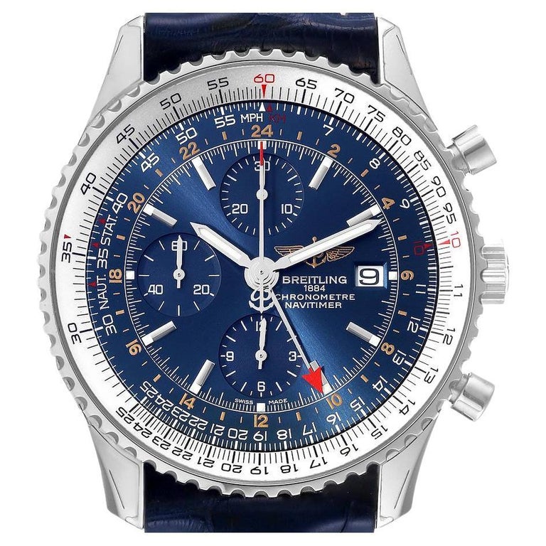Breitling Navitimer World Blue Dial Steel Mens Watch A24322 Box Card ...