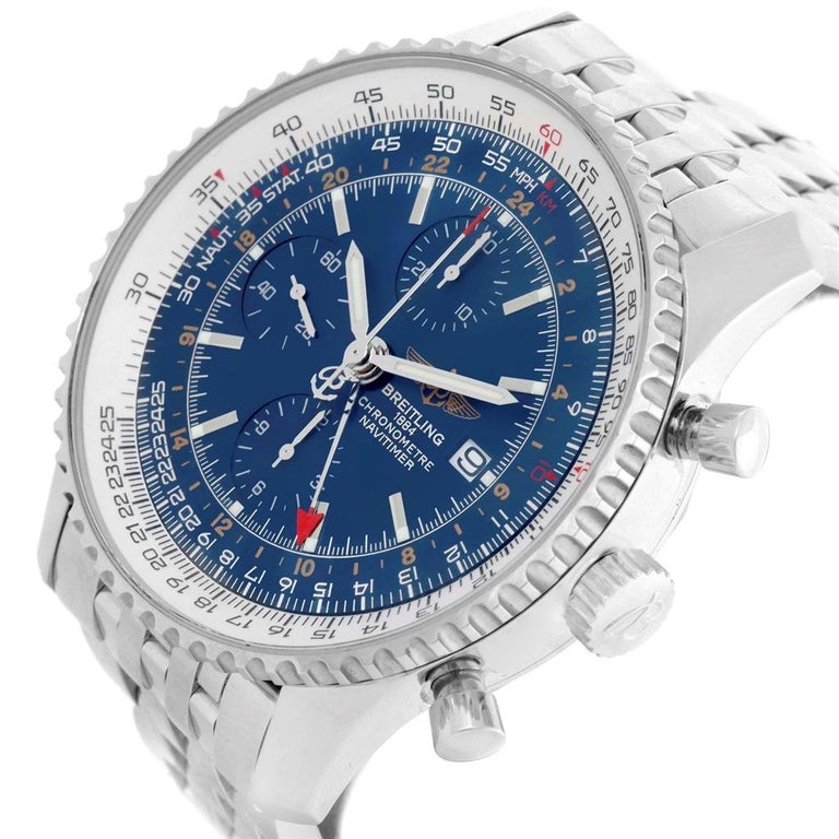 Breitling Navitimer World Blue Dial Steel Men's Watch A24322 For Sale ...