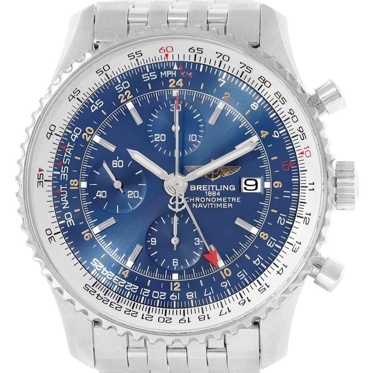 Breitling Navitimer World Blue Dial Steel Men's Watch A24322 For Sale ...