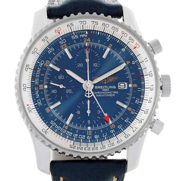 Breitling Navitimer Welt Chrono GMT blau Zifferblatt Stahl Uhr A24322 ...