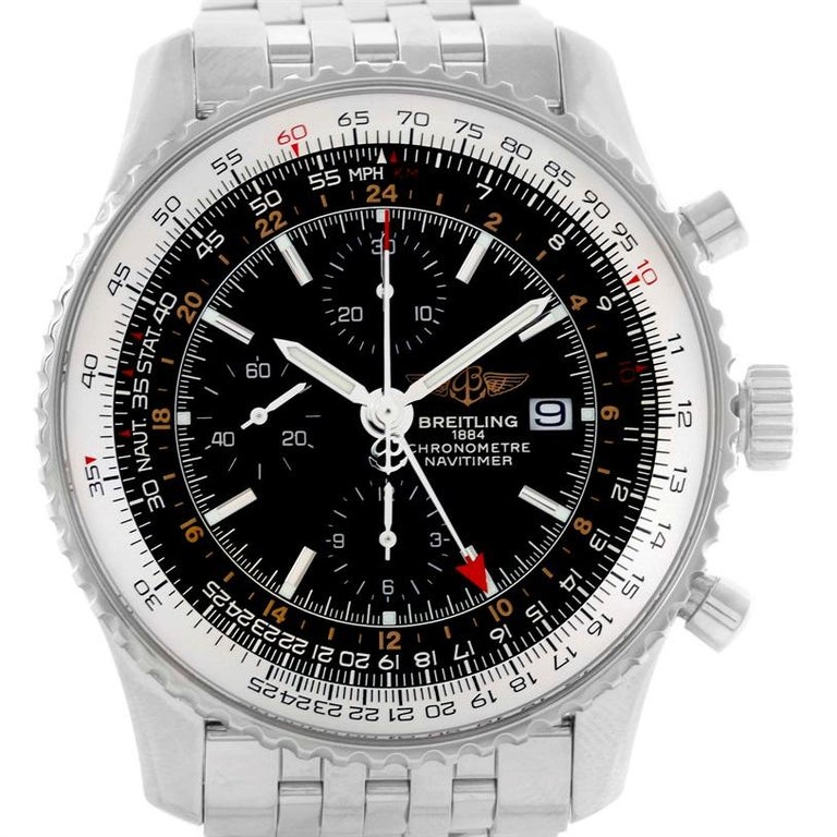 Breitling Navitimer World GMT Black Dial Steel Bracelet Watch A24322 ...
