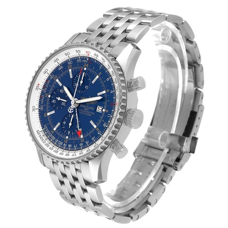 Breitling Navitimer World GMT Blue Dial Steel Mens Watch A24322 Box ...