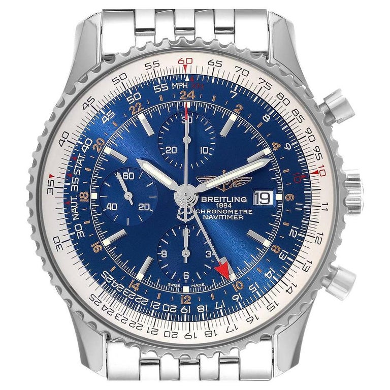 Breitling Navitimer World GMT Blue Dial Steel Mens Watch A24322 Box ...