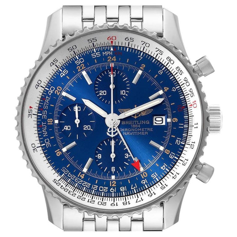 Breitling Navitimer World GMT Blue Dial Steel Mens Watch A24322 Box ...