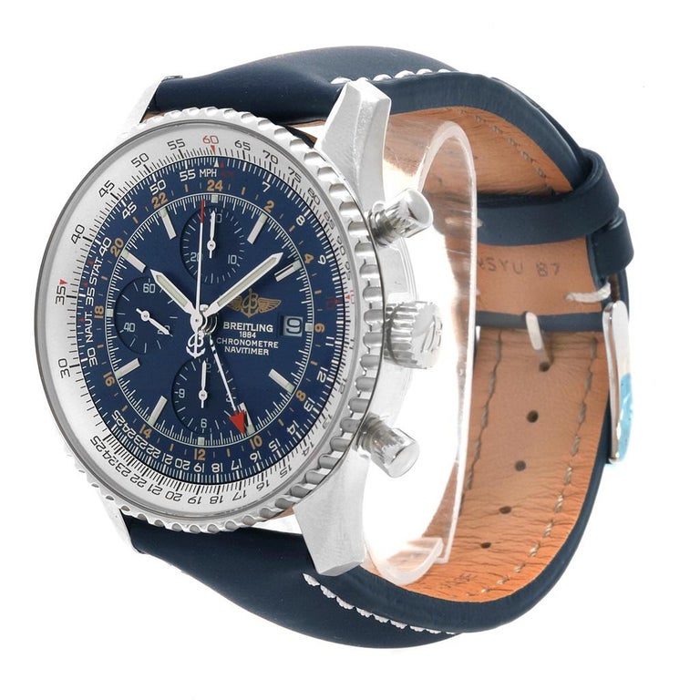 Breitling Navitimer World GMT Steel Blue Dial Strap Watch A24322 For ...