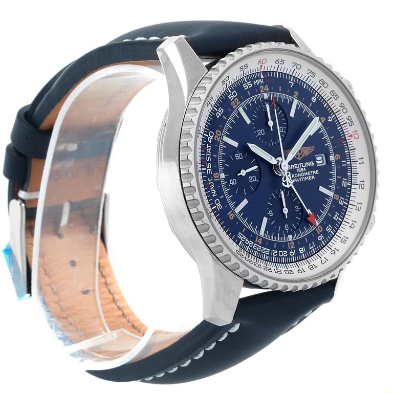Breitling Navitimer World GMT Steel Blue Dial Strap Watch A24322 For ...