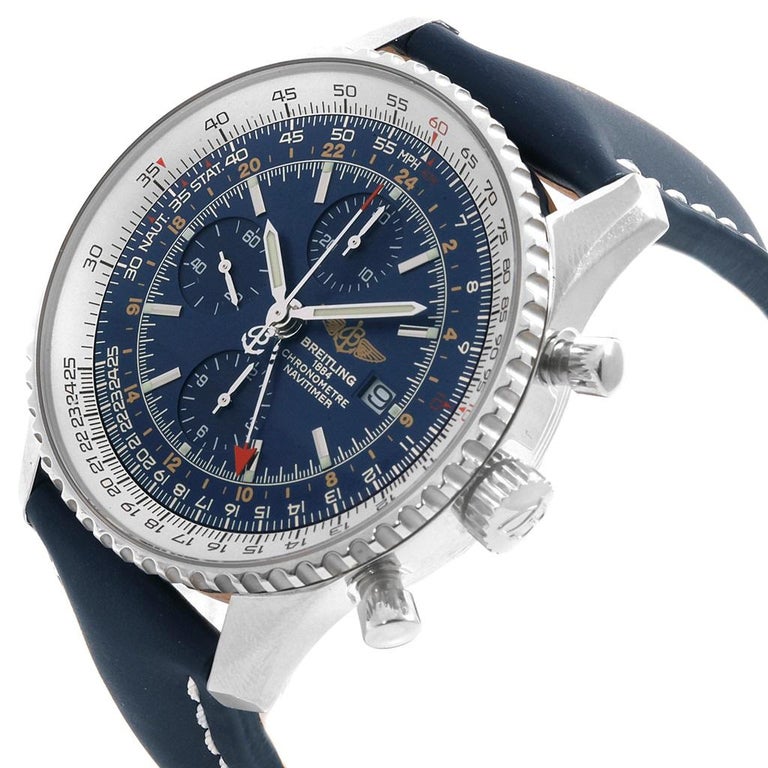 Breitling Navitimer World GMT Steel Blue Dial Strap Watch A24322 For ...