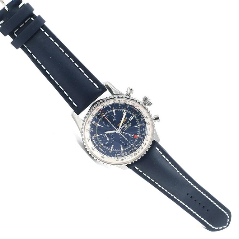 Breitling Navitimer World GMT Steel Blue Dial Strap Watch A24322 For ...
