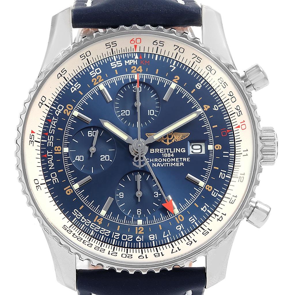Breitling Navitimer World GMT Steel Blue Dial Strap Watch A24322 For ...