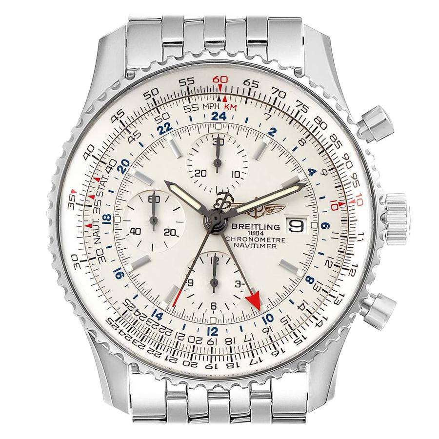 Breitling Navitimer World Silver Dial Steel Mens Watch A24322 Box ...