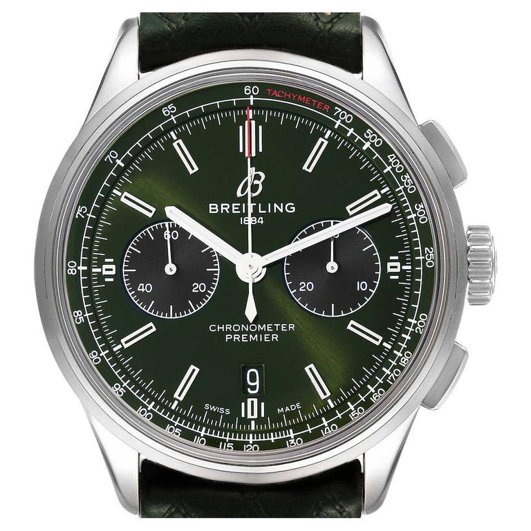 Breitling Premier B01 Chronograph 42 Green Dial Steel Mens Watch AB0118 ...
