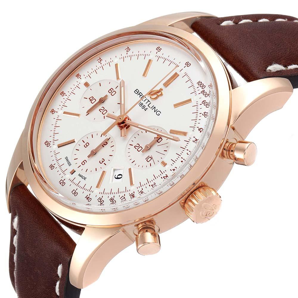 Breitling Silver 18k Rose Gold Transocean RB0152 Men's Wristwatch 43 MM ...