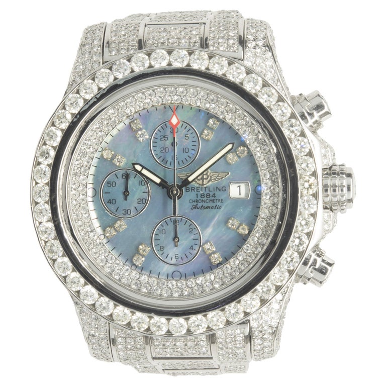 Breitling Stainless Steel Super Avenger with Custom Set Diamonds at 1stDibs