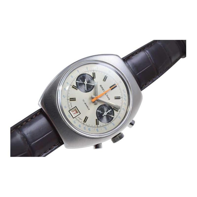 Breitling Stainless Steel Tonneau Shape Chronograph Watch For Sale at ...