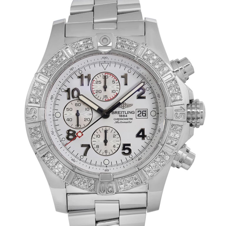 Breitling Super Avenger Custom Diamond Steel White Dial Men Watch ...