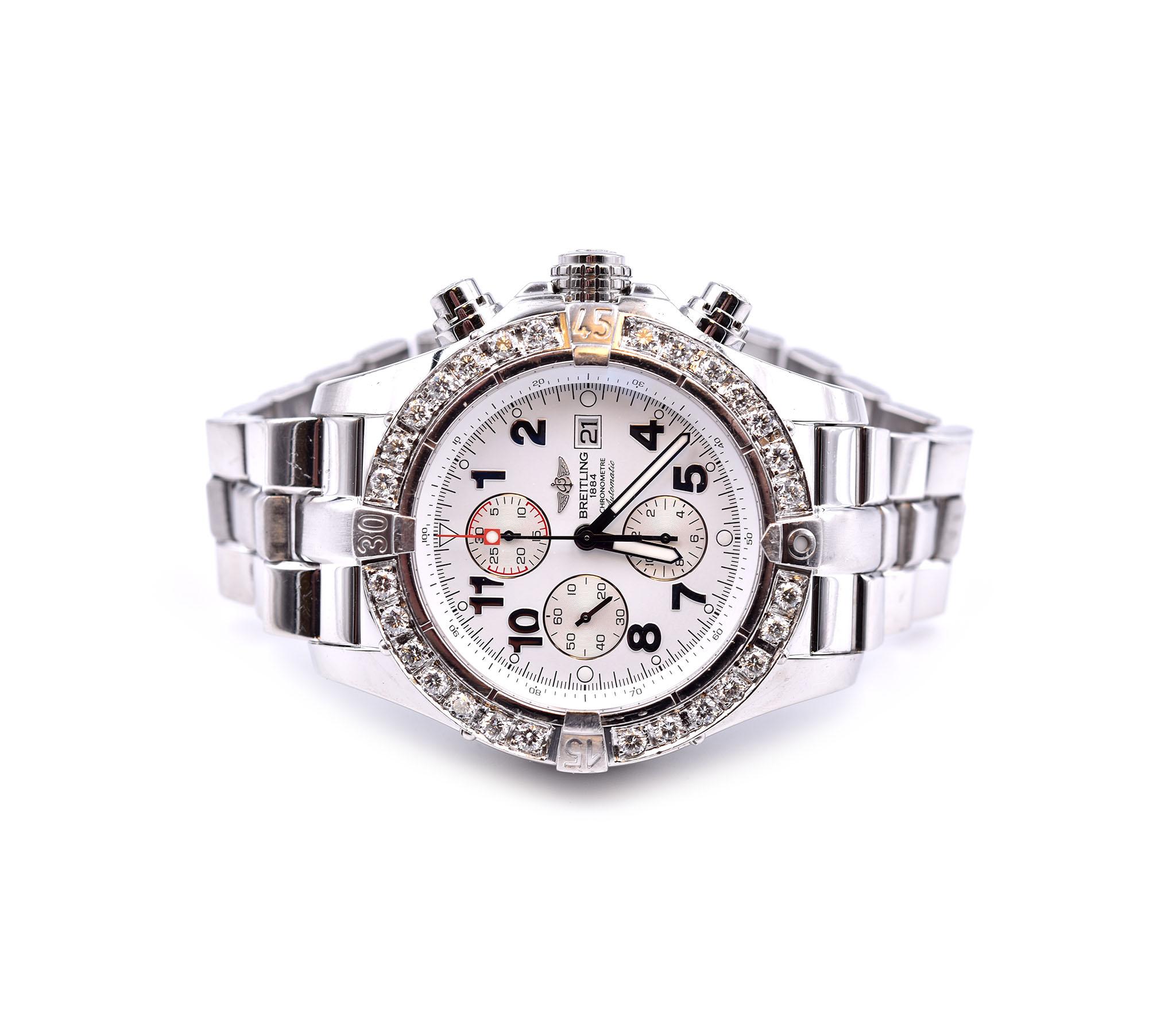 Breitling Super Avenger Custom Diamond Bezel Watch Ref. A13370 For Sale ...