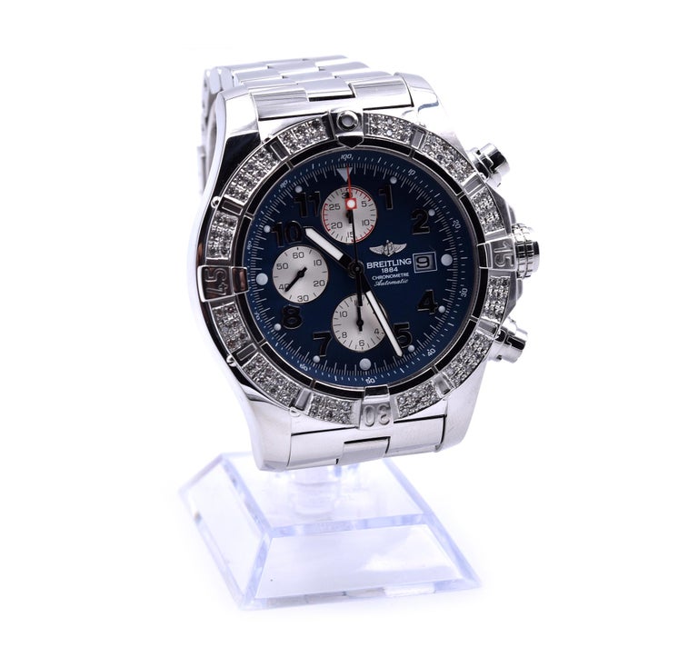 Breitling Super Avenger Stainless Steel with Custom Diamond Bezel Watch ...