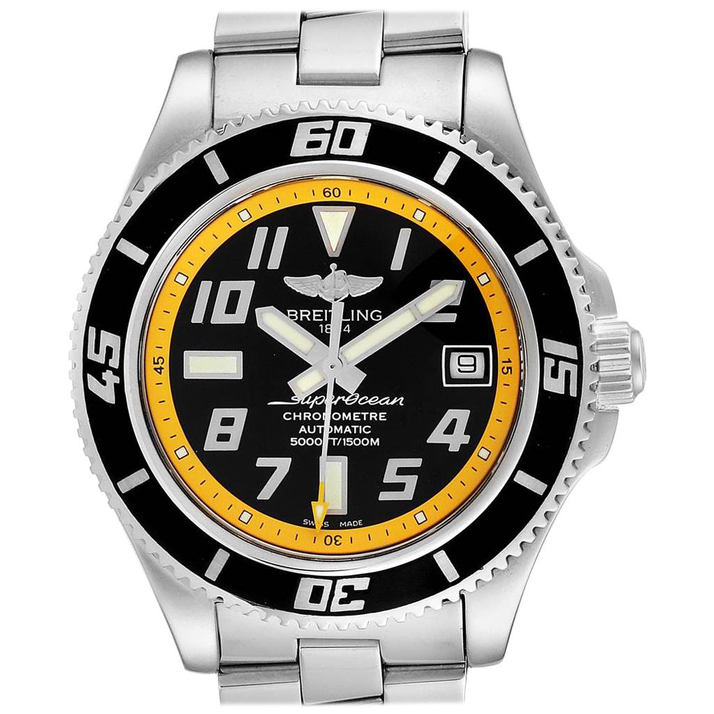 Breitling Superocean 42 Abyss Black Yellow Steel Men’s Watch A17364 For ...