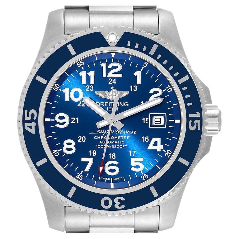 Breitling Superocean II 44 Blue Dial Steel Mens Watch A17392 Box Papers ...