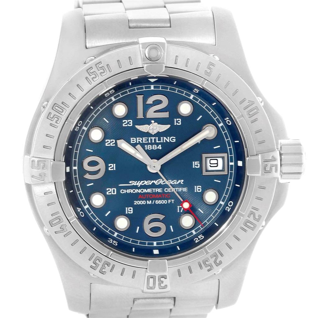 Breitling Superocean Steelfish Blue Dial Men's Watch A17390 Box Papers ...