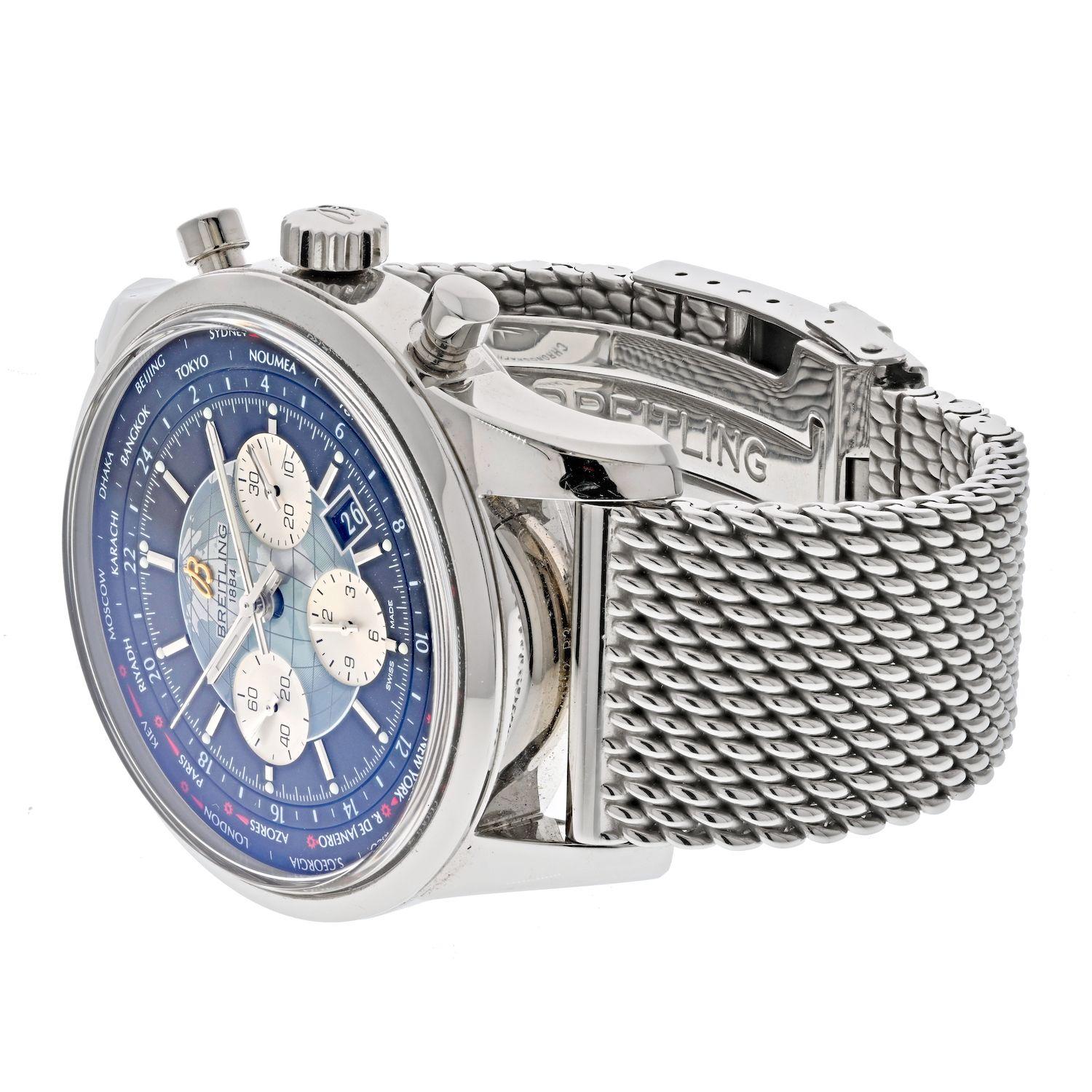 Breitling Transocean Chronograph Blue Dial Steel Mens Watch at 1stDibs ...