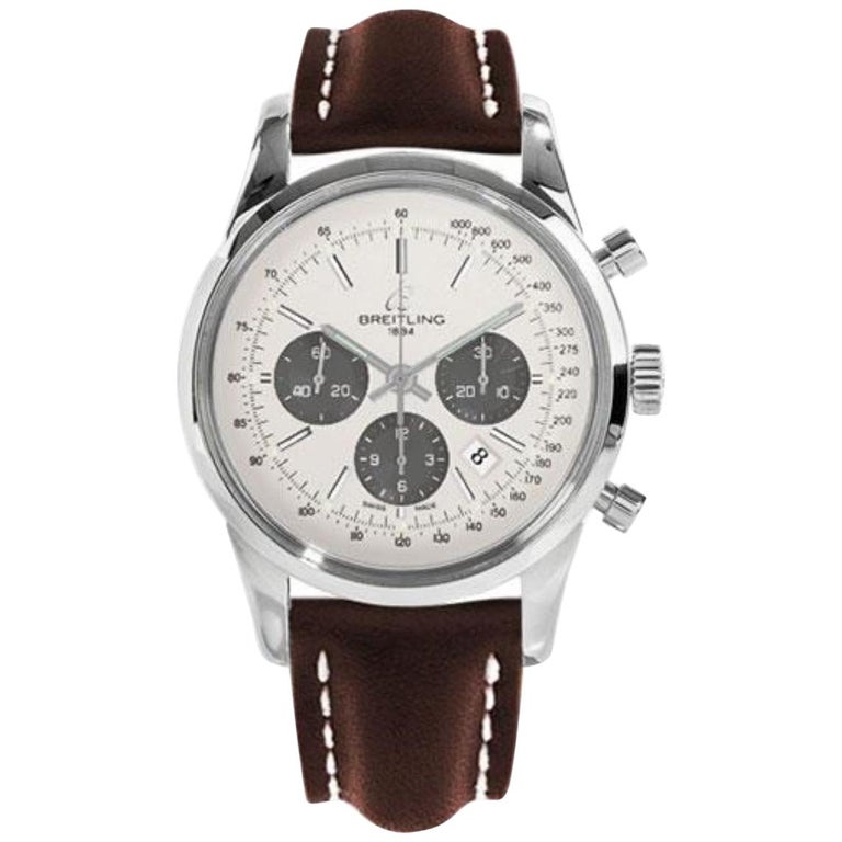 Breitling Transocean Chronograph Stainless Steel, Leather Strap ...
