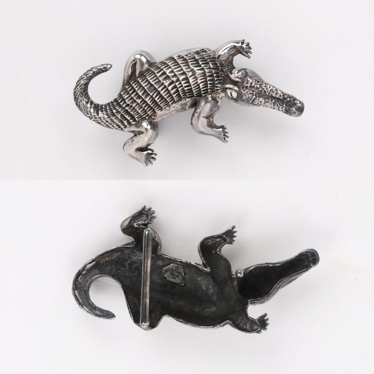 BRENDA SCHOENFELD Brown Genuine Alligator Belt Sterling Silver ...