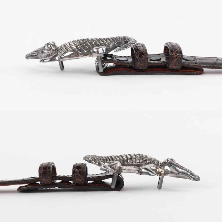 BRENDA SCHOENFELD Brown Genuine Alligator Belt Sterling Silver ...