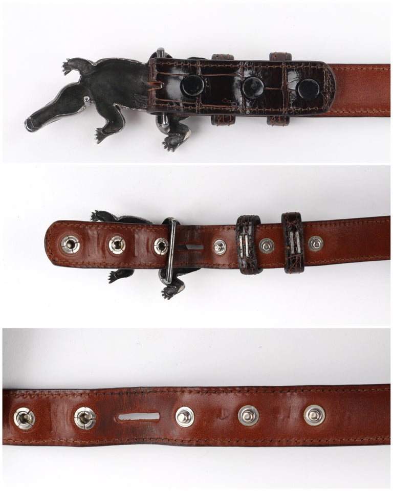 BRENDA SCHOENFELD Brown Genuine Alligator Belt Sterling Silver ...