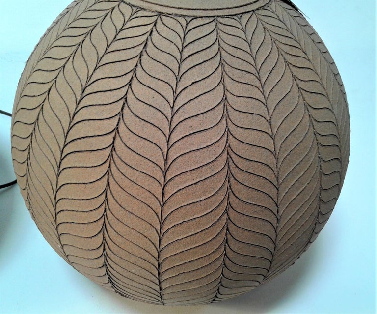 Brent Bennett Stoneware Incised Lamps Pair Mid-Century at 1stDibs