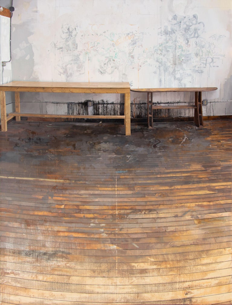 Brett Eberhardt - Two Tables, Studio Interior, Golden Wood Floor, White ...