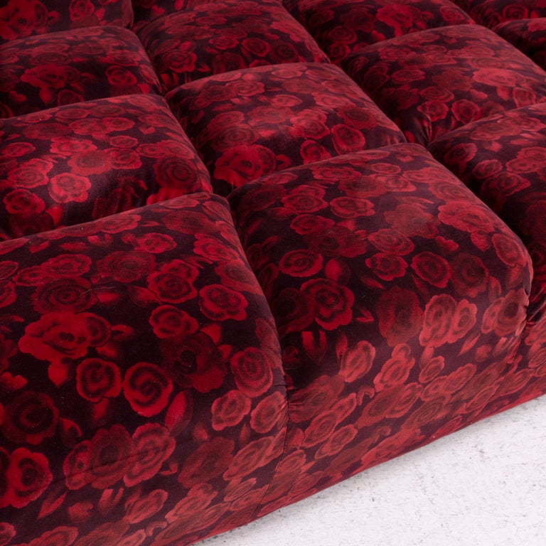 Bretz Cloud 7 Velvet Fabric Corner Sofa Red Sofa Rose Pattern at ...