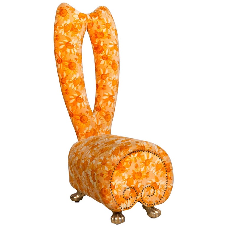 Bretz Designer Fabric Armchair Orange Yellow Chair For Sale at 1stDibs