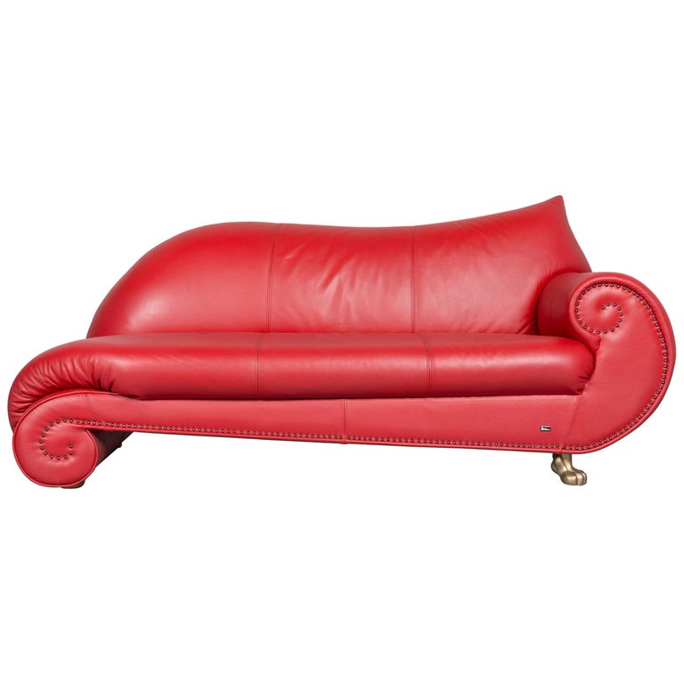 Bretz Gaudi Designer Leather Sofa Red Three-Seat Couch For Sale at 1stDibs