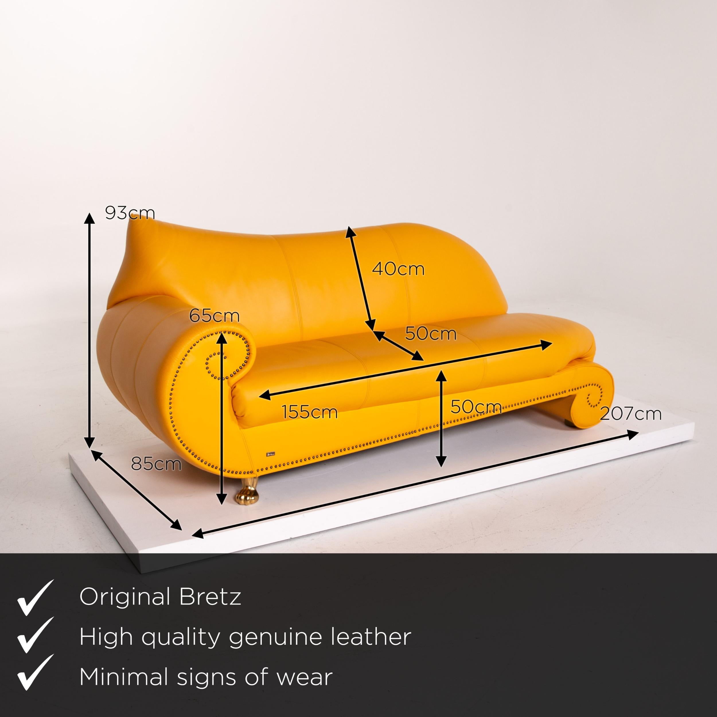 Bretz Gaudi Leather Sofa Yellow Three-Seat Couch Gold-Plated at 1stDibs ...