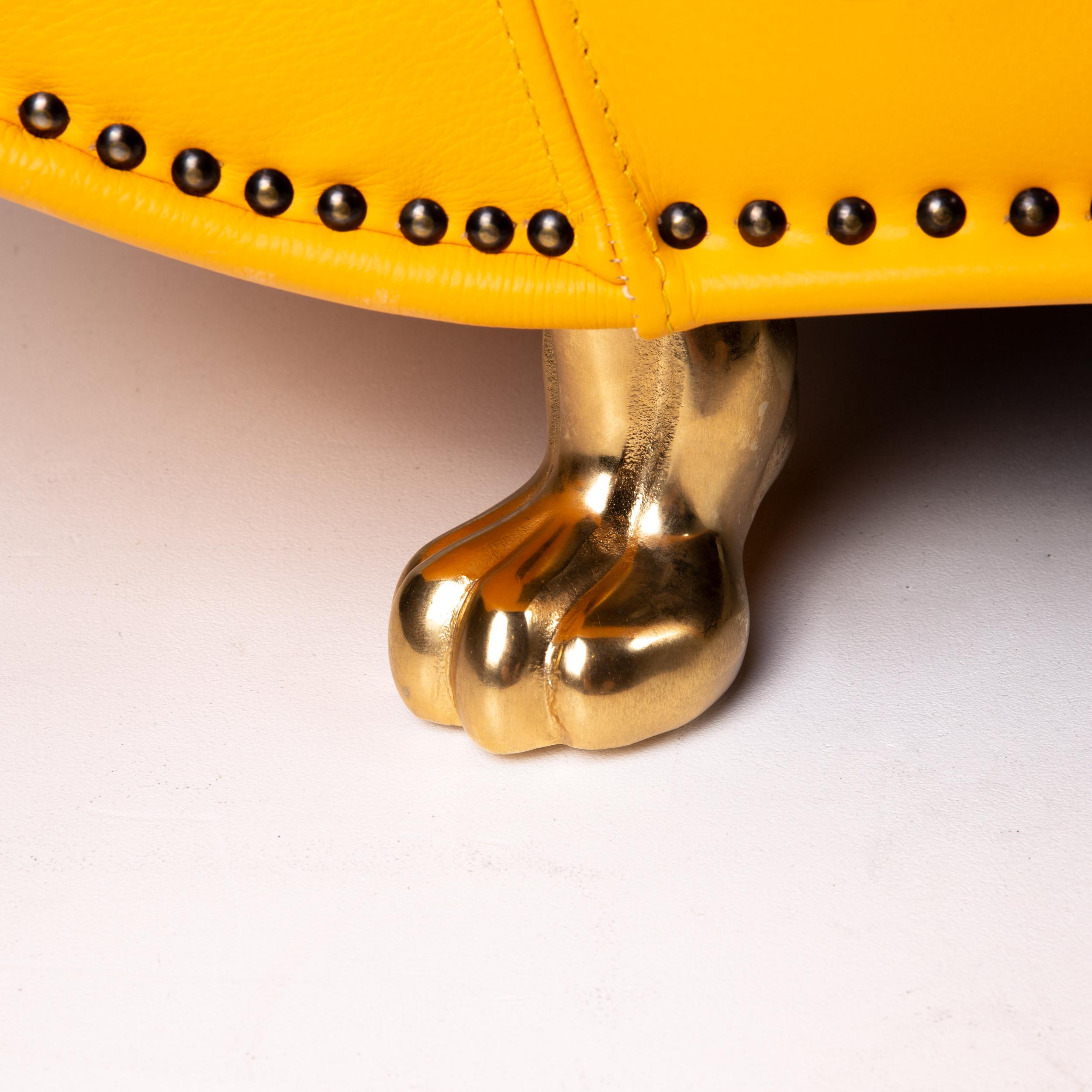 Bretz Gaudi Leather Sofa Yellow Three-Seat Couch Gold-Plated at 1stDibs ...